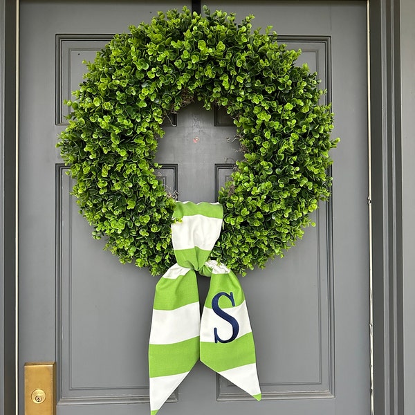 Spring Green Stripe Monogram Wreath Sash for Front Door, Personalized ...