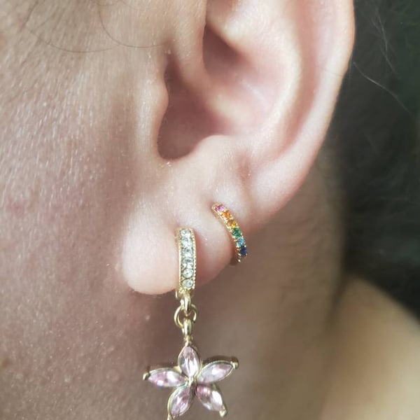 NEW Tiny Rainbow Hoop Earrings,gold Huggie Hoops,small Dainty Hoop ...