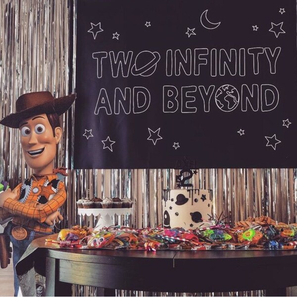 Two Infinity and Beyond Birthday Invite | Blue Moon, Stars, Black and ...