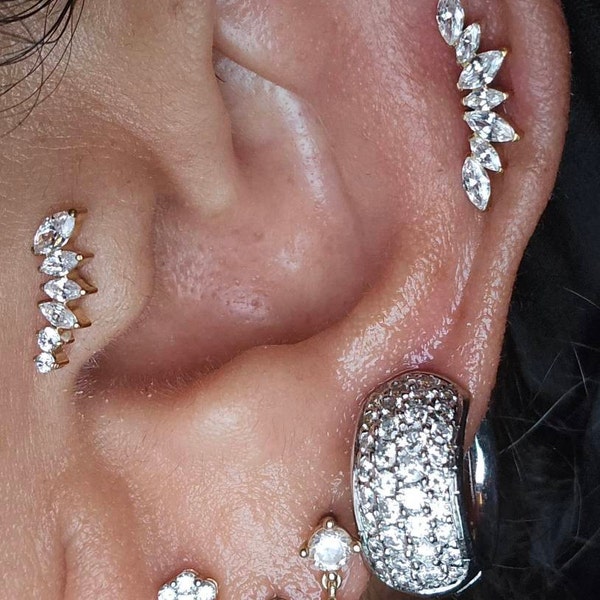 14K Solid Gold Triple Chain Attachment, Double Chain Piercing, Loop ...