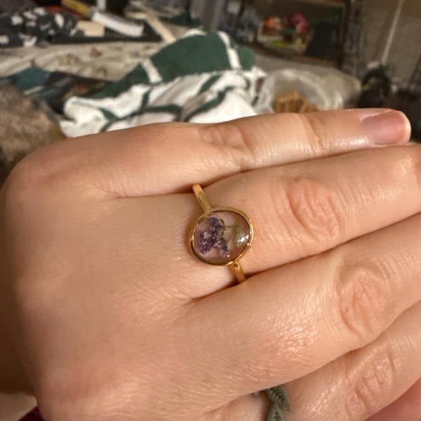 Dainty Handmade Pressed Real Flower Ring, Colorful Flower Ring, Resin ...
