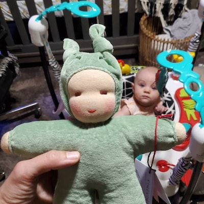 Organic Green Baby Doll, Organic First Doll, Green Bunting Waldorf Doll ...
