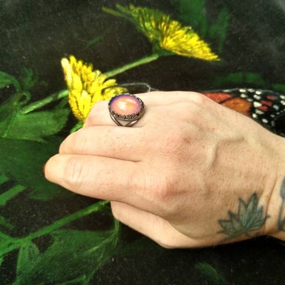 Silver Dream of Night Flowers Mood Ring Adjustable 18x13 - Etsy