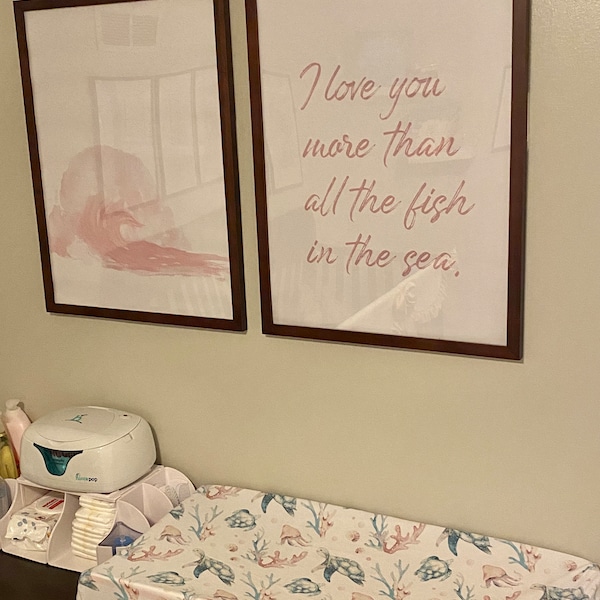 Pink Wave Print, Watercolor Wave, Pink Ocean, Nautical Nursery, Beach ...