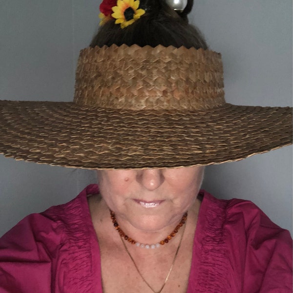 Handmade Hawaiian Lauhala Papale Palm Leaf Visor: Crownless Summer ...