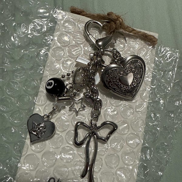 Heart Locket Keychain, 8 Ball Keychain, Y2K Clutter Bag Charm With ...