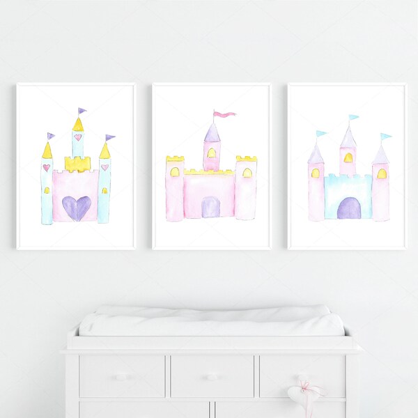 Princess Castle Watercolor Clipart, 5 Hand Painted PNG Files ...