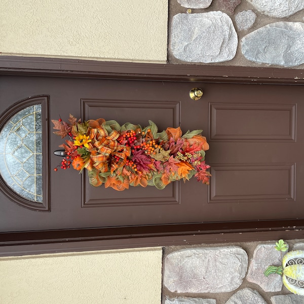 Fall Swag, Autumn Front Door Swag Wreath, Teardrop Wall Hanging ...