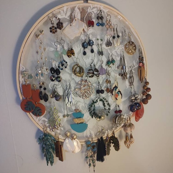 Vintage Jewelry Rack, 12" Fabric Earring Holder, Retro Earring Display ...