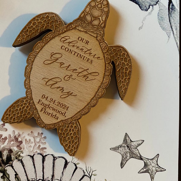 Turtle Summer Beach Wooden Save the Date Magnets Wood Wedding Magnets ...