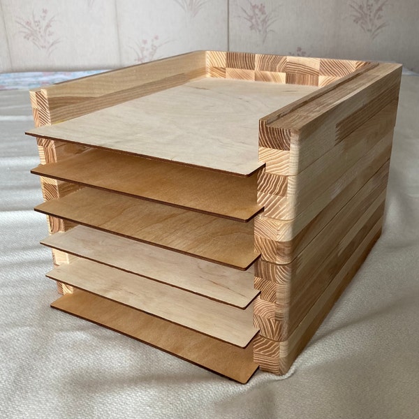 Wooden Paper Tray - 3 Stages - Wooden Paper Holder - Stacked Paper Tray ...