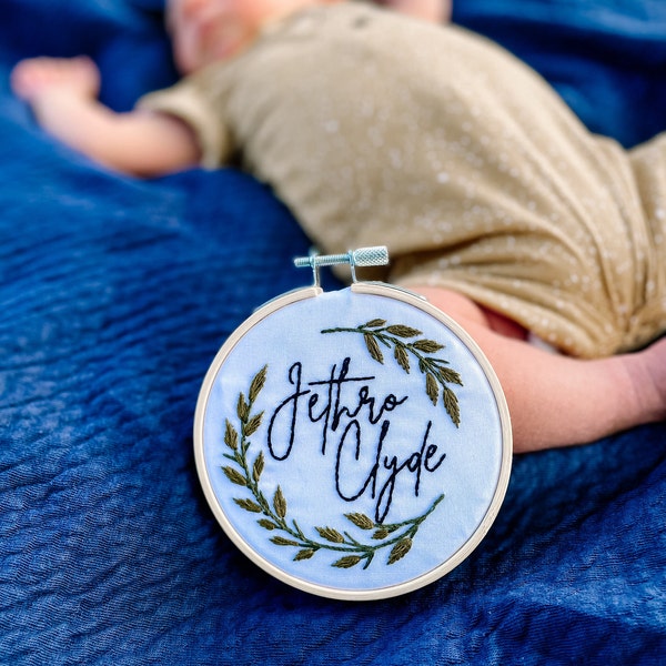 Hand Embroidered Name Hoop, Personalized Embroidery Hoop, Baby Name ...