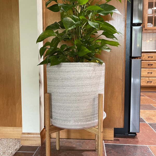 Large Plant Stand With Pot - Mid Century Modern Planter - Wood Plant ...