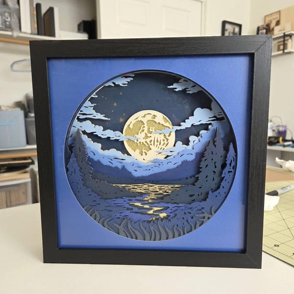 Full Moon Lake Shadow Box SVG: 3D Paper Cut Template (digital Download ...