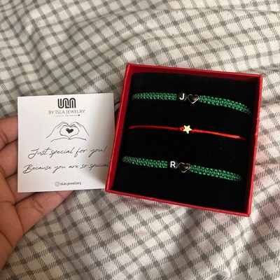 Set of 2 Personalized Matching Bracelets With Colorful Heart Bead ...