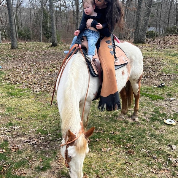 Handmade Cowgirl Chap Buck Skin Suede Blue Leather Pant Rodeo Chap ...