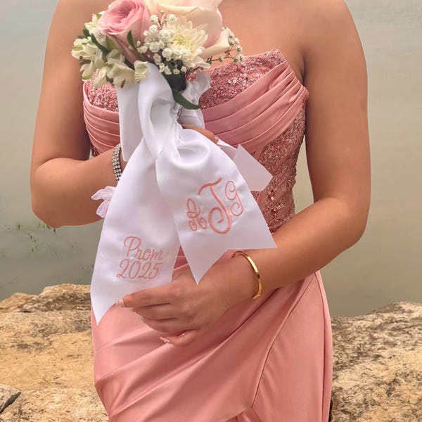 Prom Bouquet Ribbon, Preppy Prom Embroidered Ribbon, Wedding or Prom ...