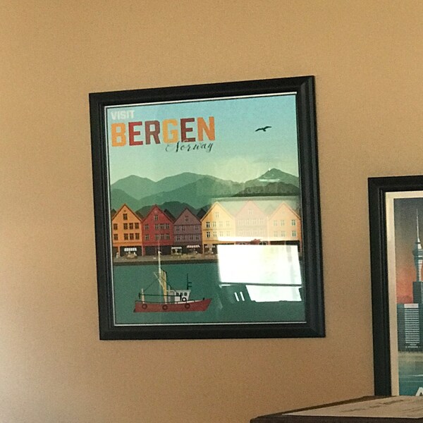 Bergen Norway Modern Illustration Print | Bergen Hanging Magnetic ...