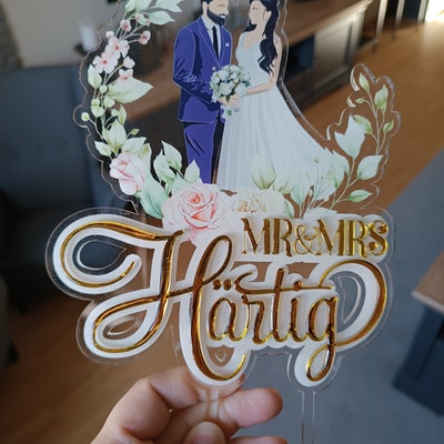 Colorfull Wedding Cake Topper With Personalized Bride and Groom ...