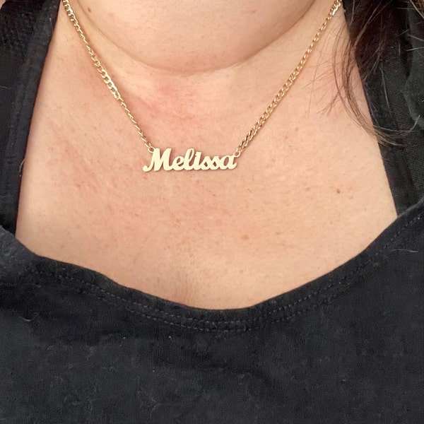 14K Curb Chain Name Necklace, Bold Curb Chain Name Necklace, Custom ...
