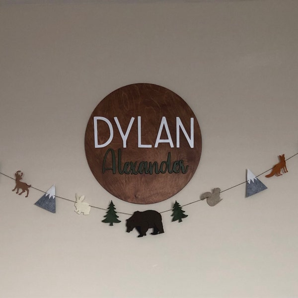 Felt Woodland Animal Banner; Mountain Forest Nursery Bunting; Rustic ...