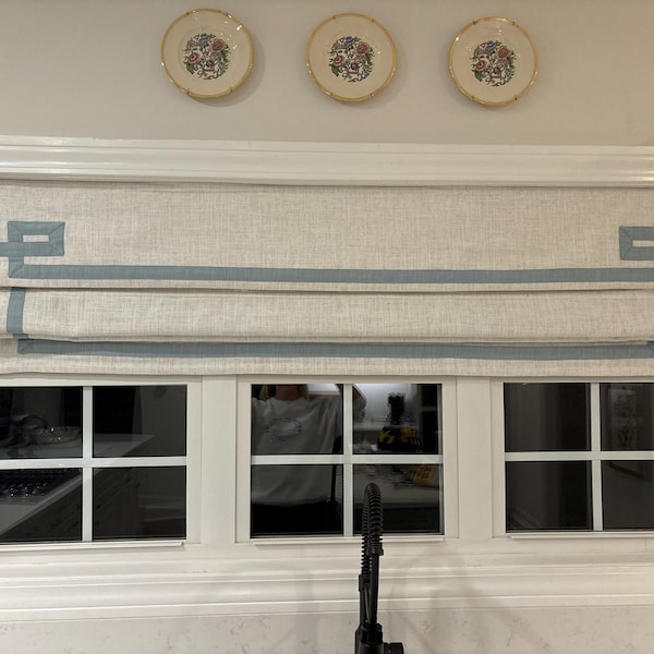 85 Colors Custom Roman Shades With Greek Key Valance, Roman Shade With ...