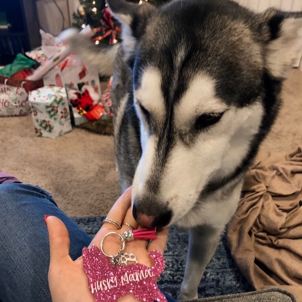 Customizable Husky Glitter Keychain, Personalized Husky Keychain, Husky ...