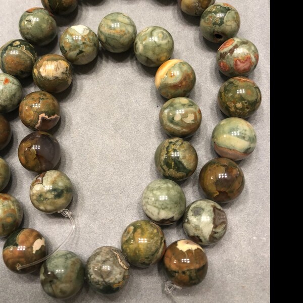 Green Rhyolite Gemstone Beads. 12mm Round Beads on 15 Inch Strand. Full ...