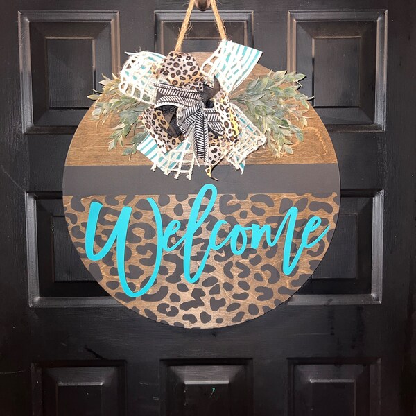 Front Door Decor, Leopard Door Hanger, Welcome Door Wreath, Front Door ...
