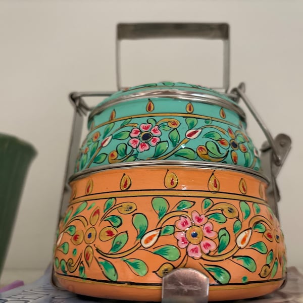 Two Tier Tiffin Box / Hand Painted Indian Style Tiffins/ Decorative ...