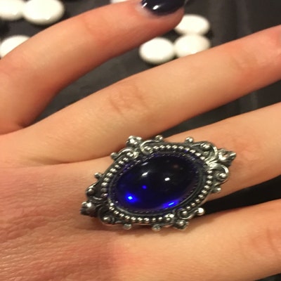 Victorian Gothic Ring Sapphire Blue Ornate Filigree Silver Steampunk ...