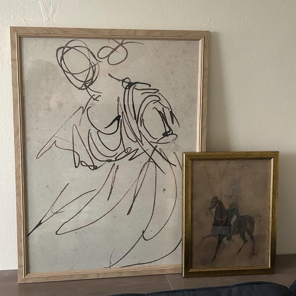 Antique Line Drawing, Vintage Abstract Sketch Woman Art, Digital ...