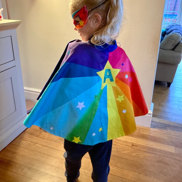 Personalised Kids Superhero Rainbow Cape and Mask Set, Superstar Super ...