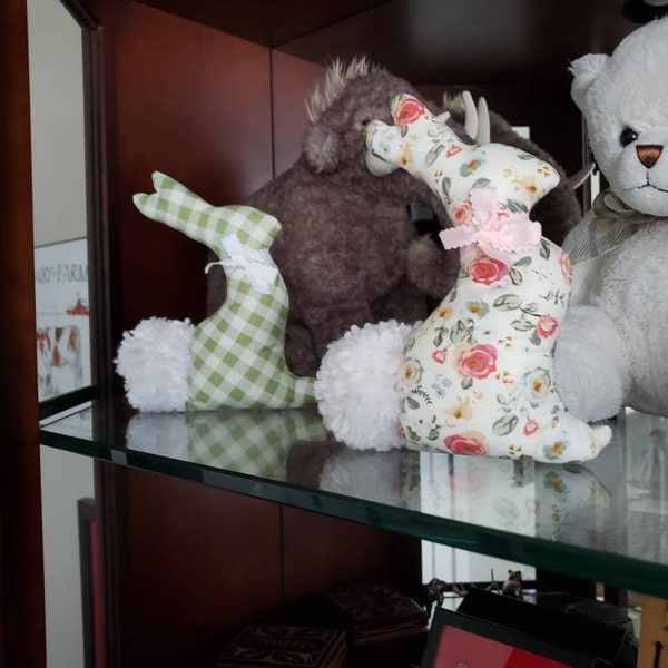 White Pink Blue Floral Bunny, Fabric Stuffed Easter Rabbit, Tiered Tray ...