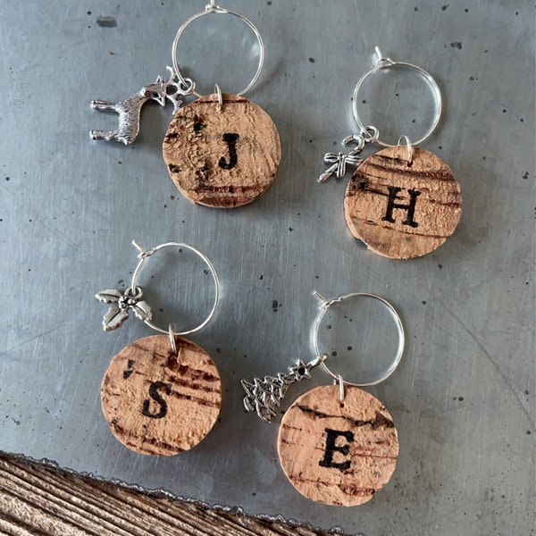 Grapes & Wine Bottle - Handmade Personalised Cork Wine Glass Charms - Wedding, Wedding Favour ...