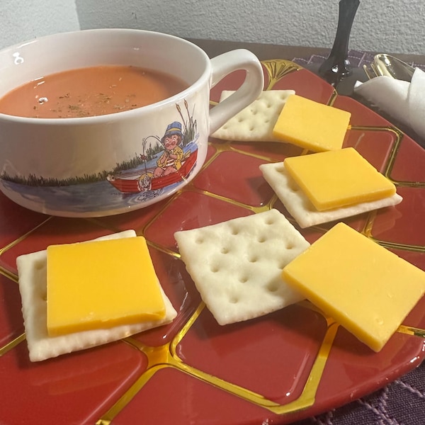 Cheddar Cheese Slices and Saltine Crackers Wax 4 Each Fake Food Photo ...