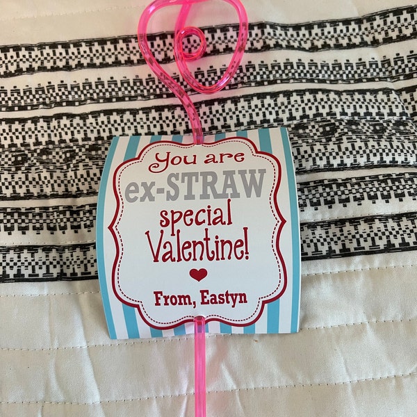 Silly Straw Valentine's Day Treat Tags: Personalized Cards (set of 12 ...