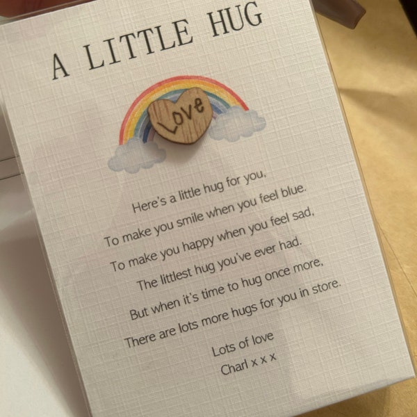 A Tiny Little Pocket Hug Poem Card, Isolation Gift, Miss You, Hug Token ...