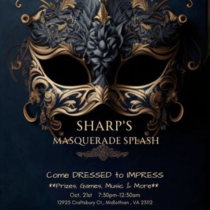 Black Gold Masquerade Ball Invitation Template, Masquerade Party ...