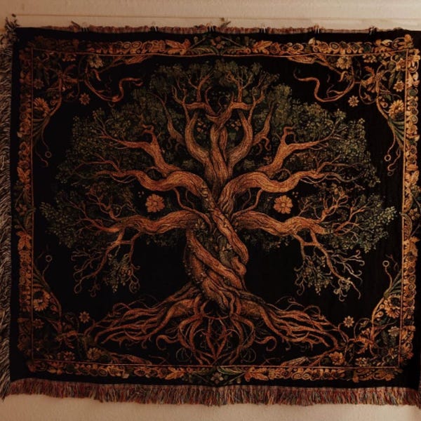 Medieval Tree of Life Throw Blanket Tapestry Rug | Woodland Woven Wall ...