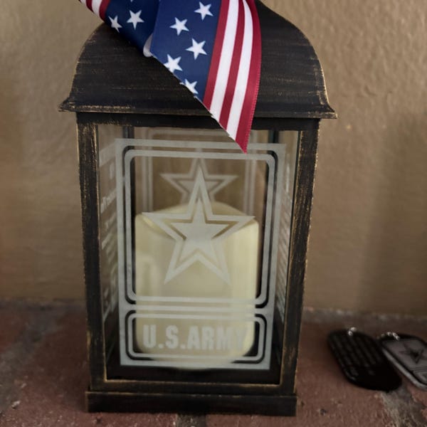 Army Forge Lantern — Personalized Boot Camp / Basic Training Keepsake Gift Etched Glass Panels ...