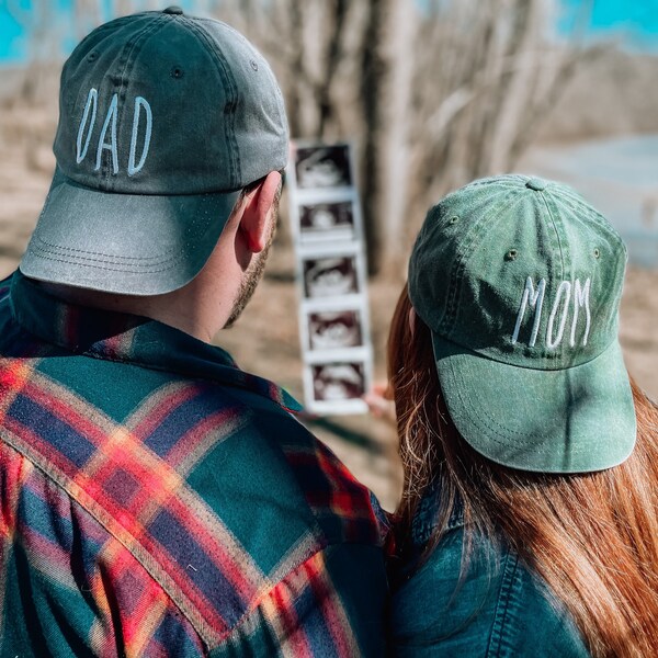 Mom & Dad EMBROIDERED Dad Hat, Pigment Dyed Unstructured Baseball Cap ...