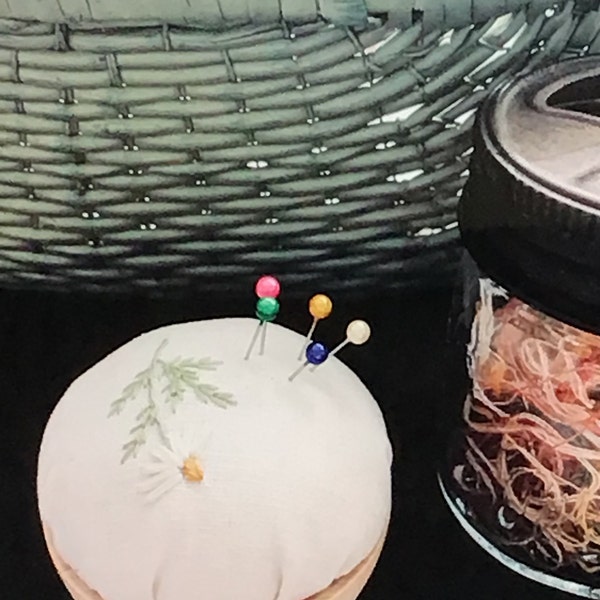 Hand Embroidered Pin Cushion, Wooden Needle Cushion, Round Needle ...