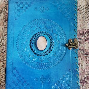 Large Handmade Embossed Blue Leather Journal Notebook With - Etsy
