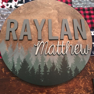 Round 3D Nursery Name Sign Pine Tree Pattern 18-36 Inch - Etsy