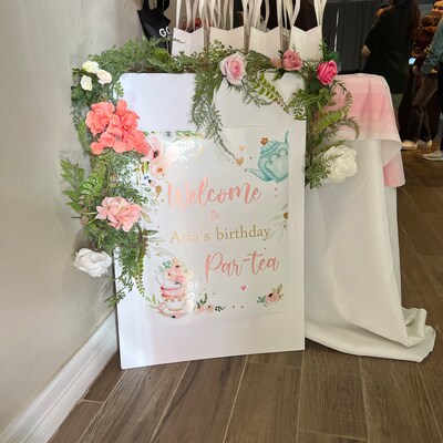 Editable Birthday Tea Party Welcome Sign Birthday Par-tea Floral Pink ...