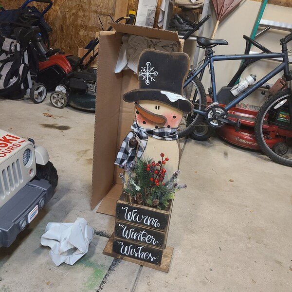 Standing Wood Snowman/3 Ft Tall/primitive Winter Decor/ Rustic Snowman ...