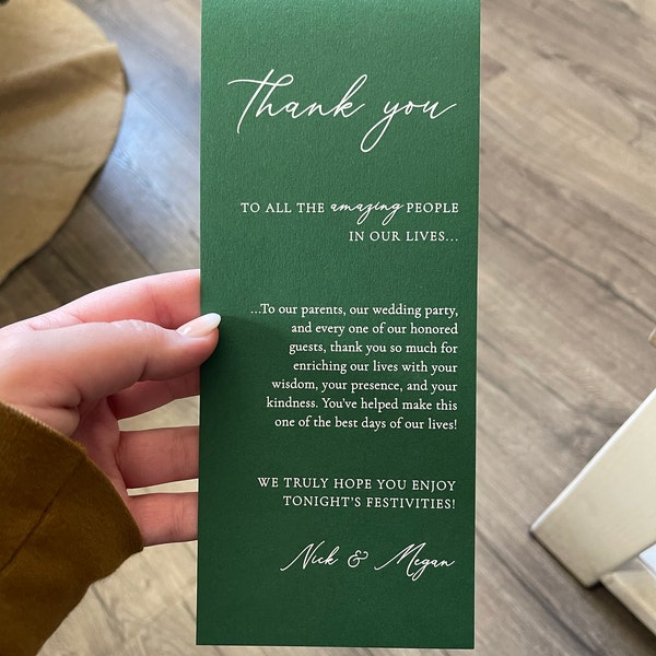 Wedding Dinner Menu Cards - Hunter Green Printed White Ink Wedding ...