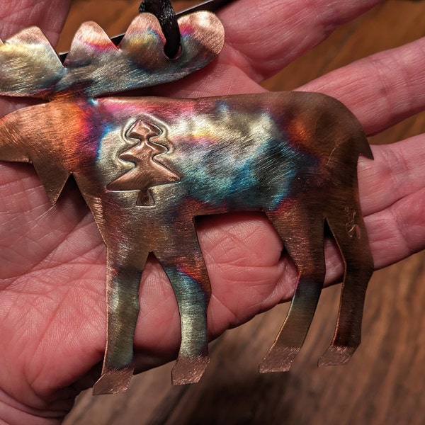 Handcrafted Copper Moose With Tree Ornament - Etsy