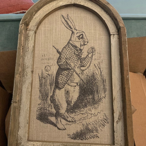 White Rabbit Wall Art | 14" X 22" | Arch Window Frame | Linen Wall ...